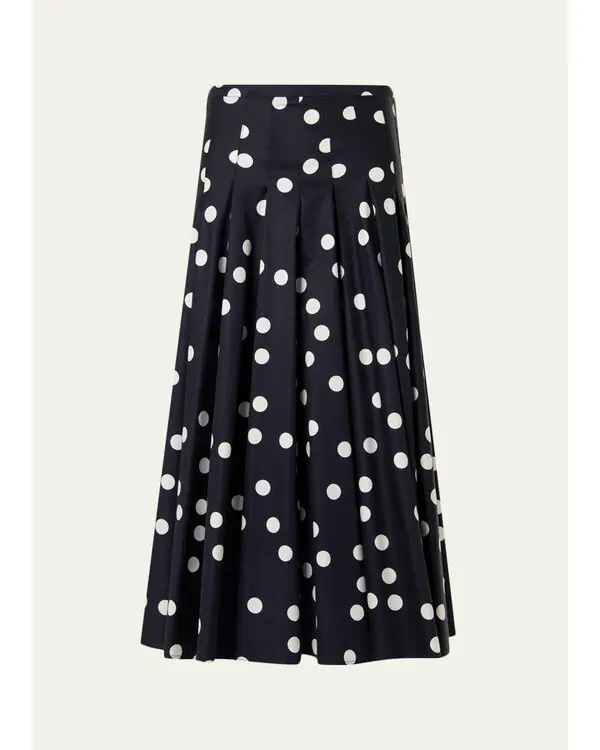 Akris Cotton Polka Dot Midi Skirt - Black/cream