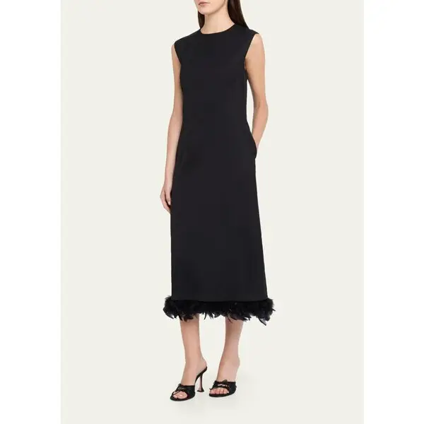 Plan C Sleeveless Feather-hem Midi Dress