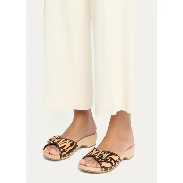 LOEFFLER RANDALL Paulie Tiger-printed Calf Hair Clogs