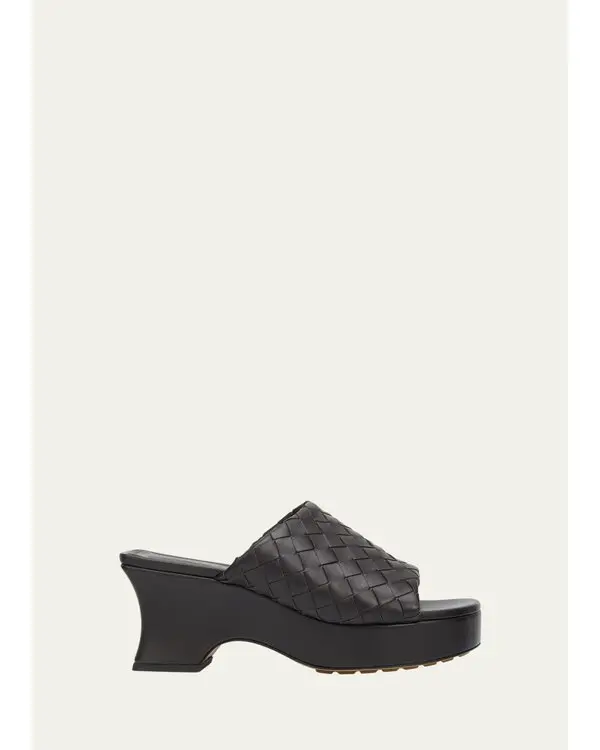 Bottega Veneta 70mm Rosita Intrecciato Leather Wedge Mules - Dark Brown