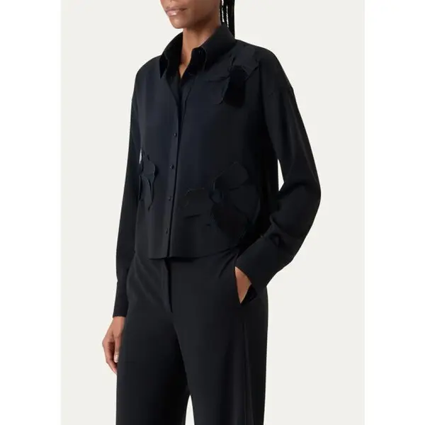 Akris Flower Applique Button-down Shirt