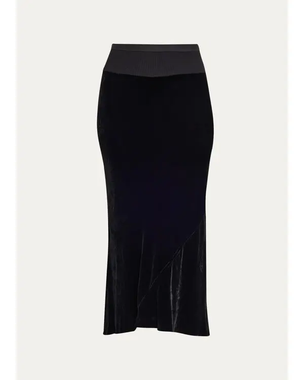 Rick Owens Velvet Bias Midi Skirt - Black