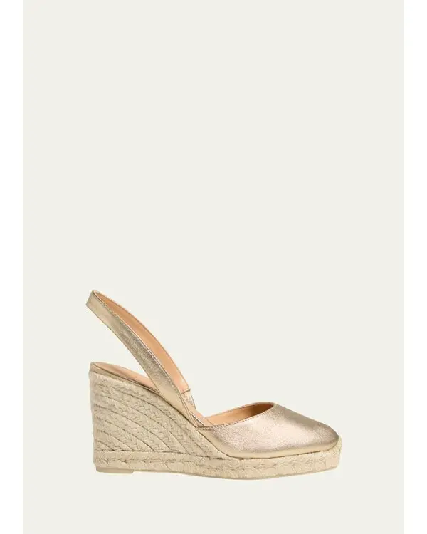 CastaÑer Carissa Metallic Leather Wedge Espadrilles - Oro