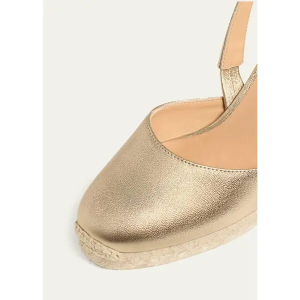 CastaÑer Carissa Metallic Leather Wedge Espadrilles - Oro
