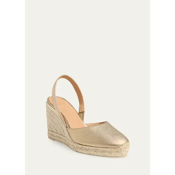 CastaÑer Carissa Metallic Leather Wedge Espadrilles - Oro