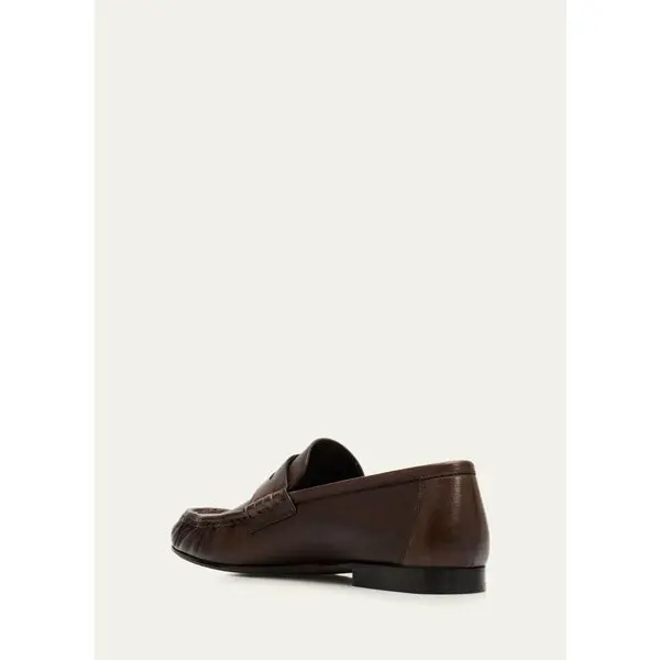 Brunello Cucinelli Leather Ruched Penny Loafers W/ Monili