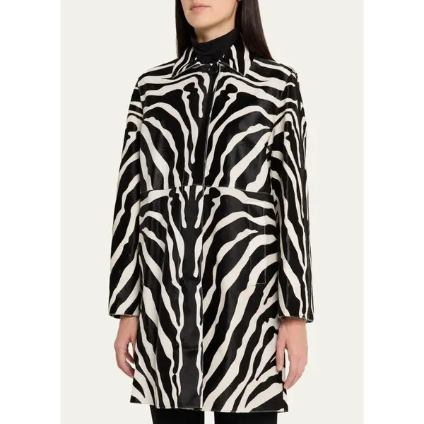 Akris Laron Zebra Print Pony Hair Single-breasted Coat