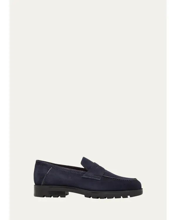 Santoni Rock Suede Lug Sole Penny Loafers
