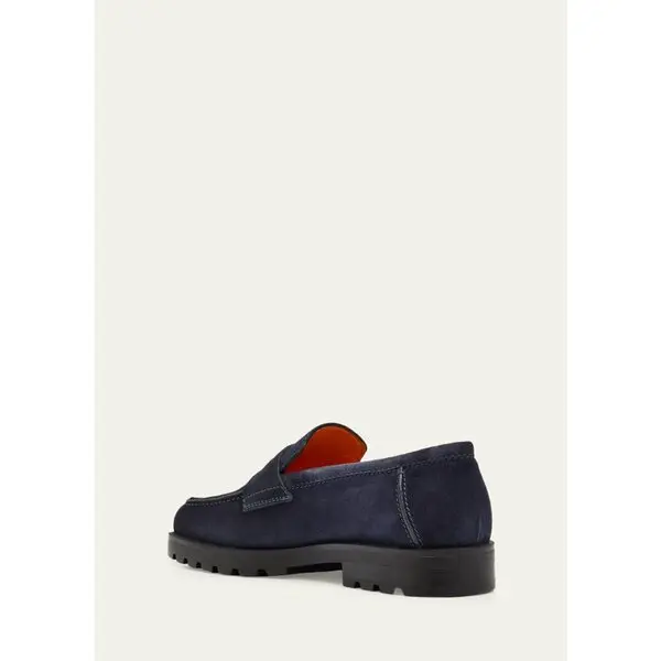 Santoni Rock Suede Lug Sole Penny Loafers