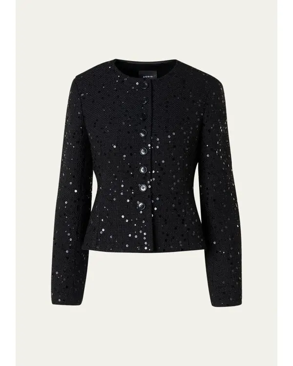 Akris Kelis Sequined Tweed Jacket - Black
