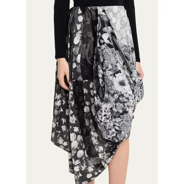 MAISON MARGIELA Draped Floral Silk Midi Skirt