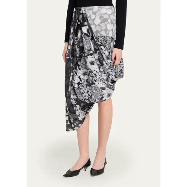 MAISON MARGIELA Draped Floral Silk Midi Skirt