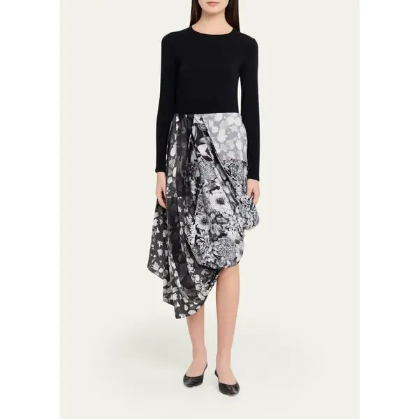 MAISON MARGIELA Draped Floral Silk Midi Skirt