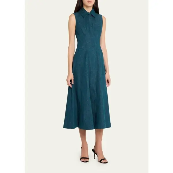 Akris Sleeveless Denim Midi Shirtdress