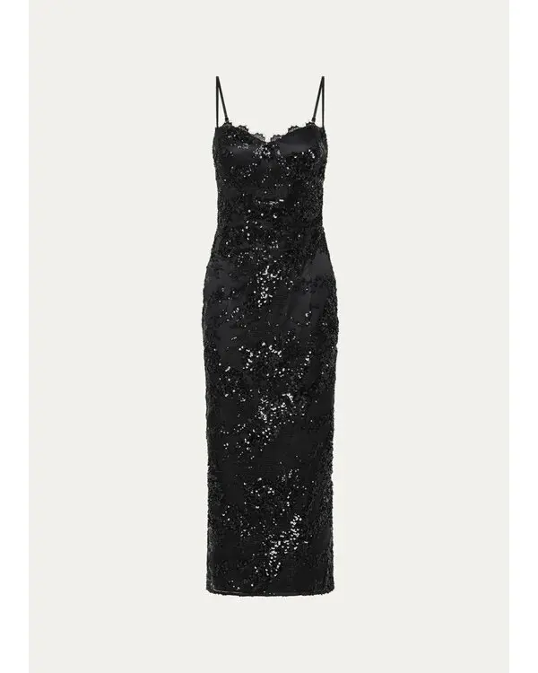 Rebecca Vallance Beau Sequin Lace Column Midi Dress - Black
