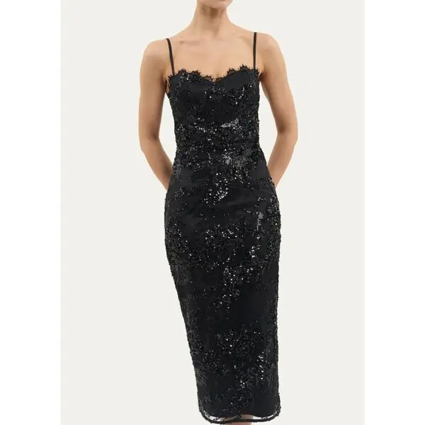 Rebecca Vallance Beau Sequin Lace Column Midi Dress