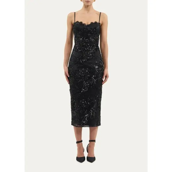 Rebecca Vallance Beau Sequin Lace Column Midi Dress