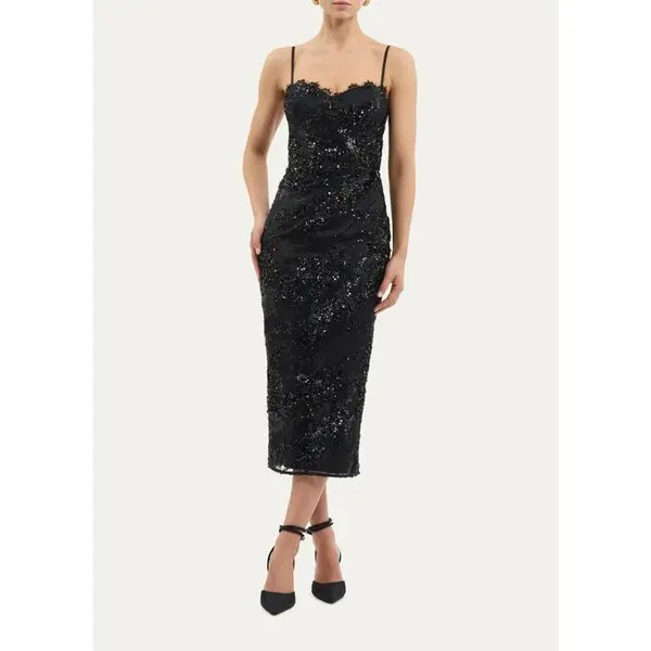 Rebecca Vallance Beau Sequin Lace Column Midi Dress