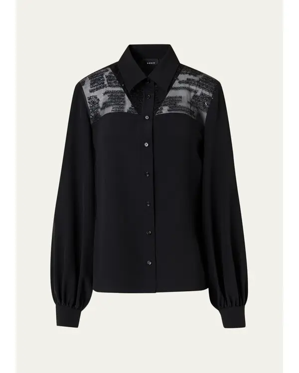 Akris Sequin Embellished Silk Crepe Blouse