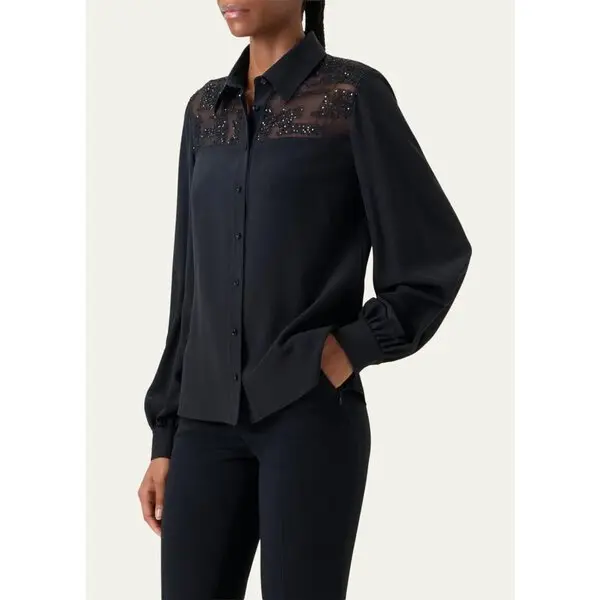 Akris Sequin Embellished Silk Crepe Blouse