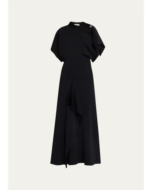 LANVIN Asymmetric Silver Button A-line Dress