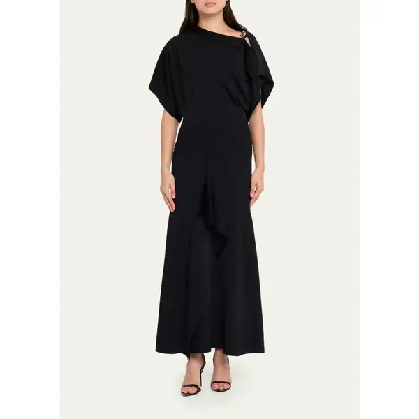 LANVIN Asymmetric Silver Button A-line Dress
