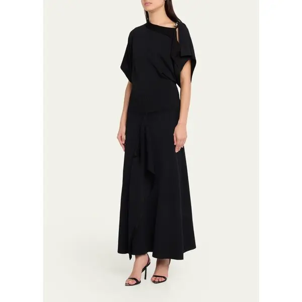 LANVIN Asymmetric Silver Button A-line Dress