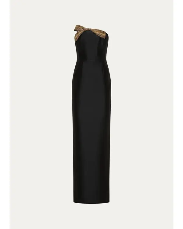 Rebecca Vallance Venus Strapless Bow-embellished Column Gown - Black