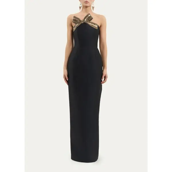 Rebecca Vallance Venus Strapless Bow-embellished Column Gown - Black