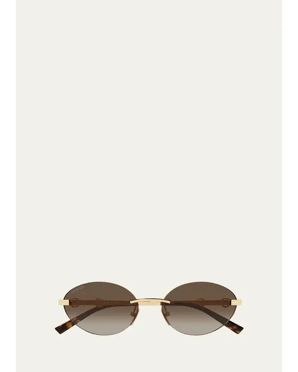 Gucci 58mm Metal & Acetate Oval Sunglasses - Gold