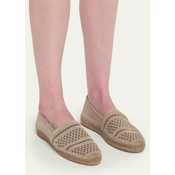 Brunello Cucinelli Suede Eyelet Espadrille Flats