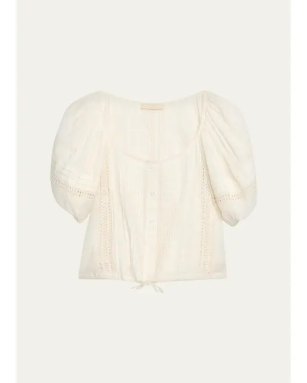 Ulla Johnson Clara Embroidered Short-sleeve Cotton Blouse - Pristine