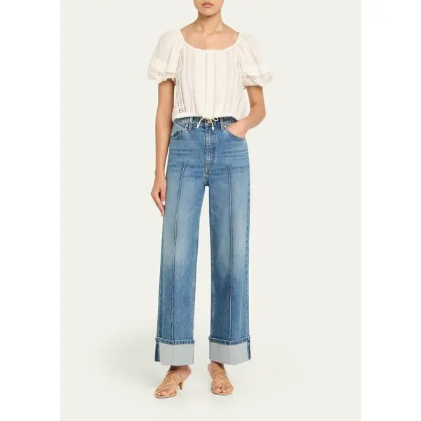 Ulla Johnson Clara Embroidered Short-sleeve Cotton Blouse - Pristine