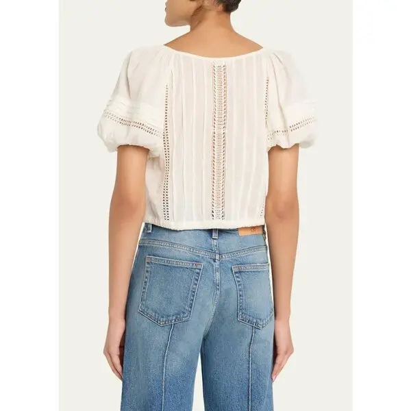 Ulla Johnson Clara Embroidered Short-sleeve Cotton Blouse - Pristine