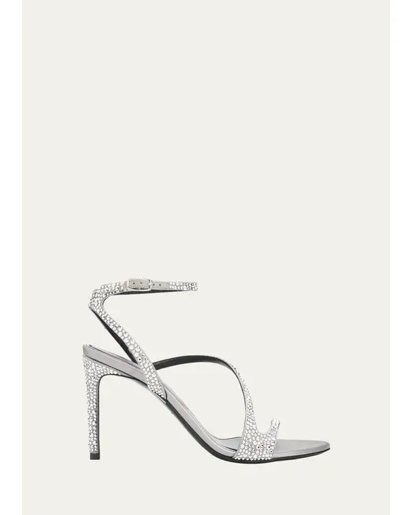 Alexander McQueen 90mm Skull Embellished Satin Ankle-strap Sandals