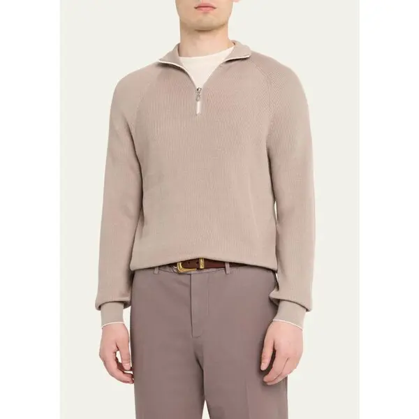 Brunello Cucinelli Cotton English Rib Half-zip Sweater - Blue