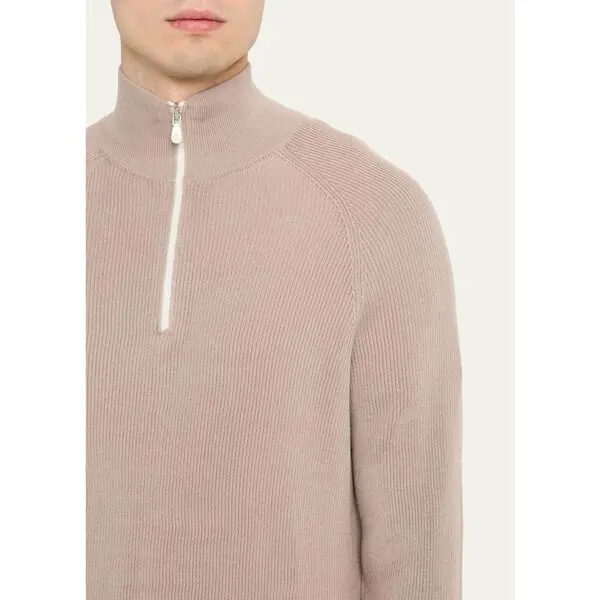 Brunello Cucinelli Cotton English Rib Half-zip Sweater - Blue