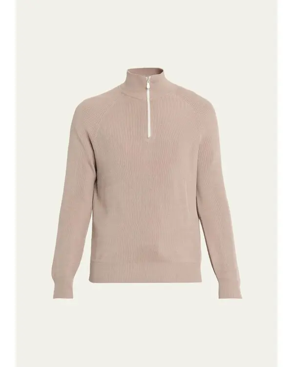 Brunello Cucinelli Cotton English Rib Half-zip Sweater - Brow