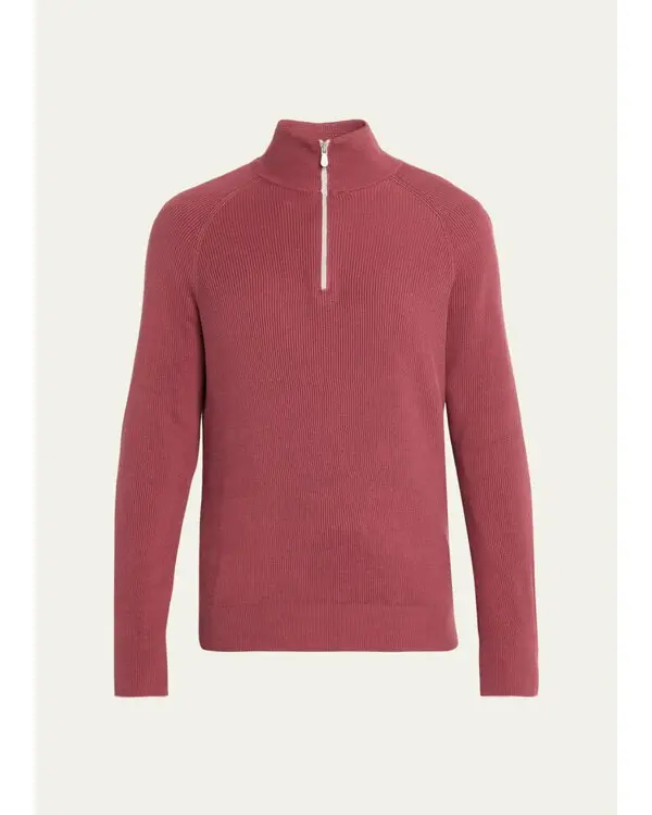 Brunello Cucinelli Cotton English Rib Half-zip Sweater - Cora