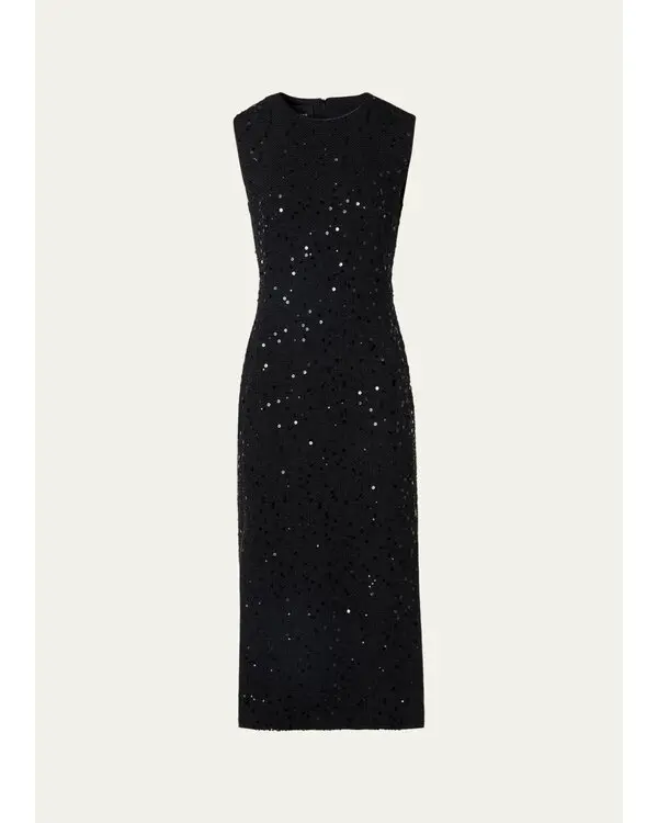 Akris Sequined Tweed Midi Sheath Dress