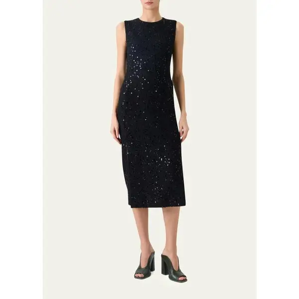Akris Sequined Tweed Midi Sheath Dress