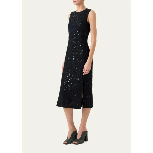 Akris Sequined Tweed Midi Sheath Dress