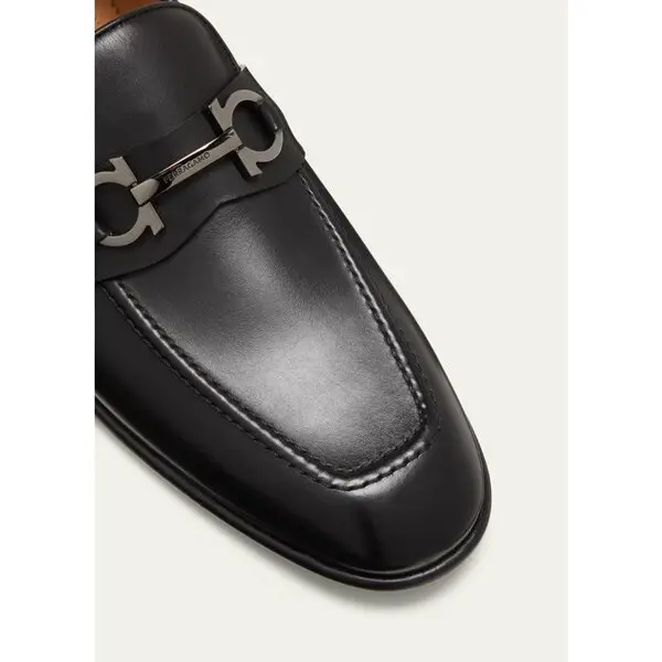 FERRAGAMO Foster Smooth Leather Gancini Bit Loafers - Black