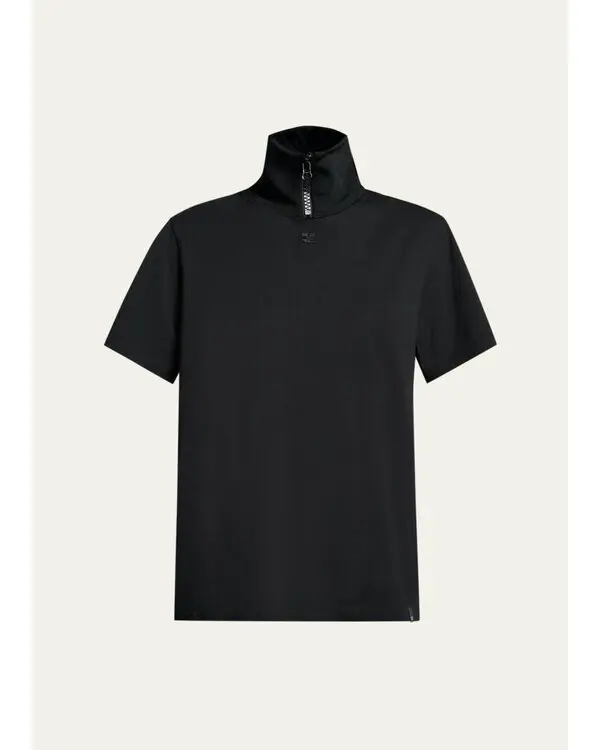 COURREGES Cotton Ribbed Stand-collar T-shirt