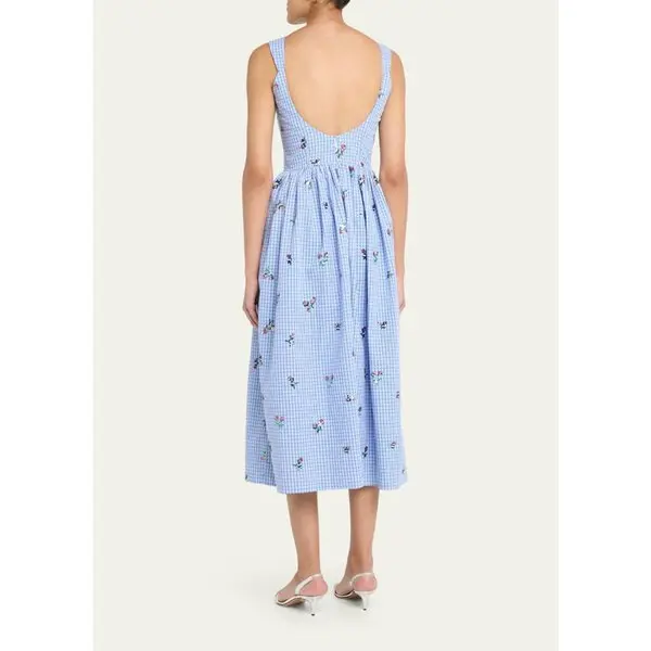 MARKARIAN Nara Sequin Embroidered Check Fit-and-flare Midi Dress