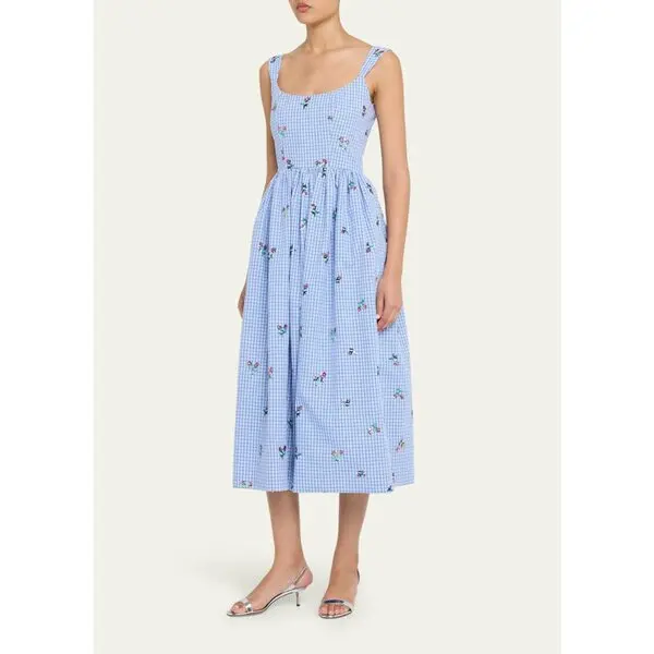 MARKARIAN Nara Sequin Embroidered Check Fit-and-flare Midi Dress