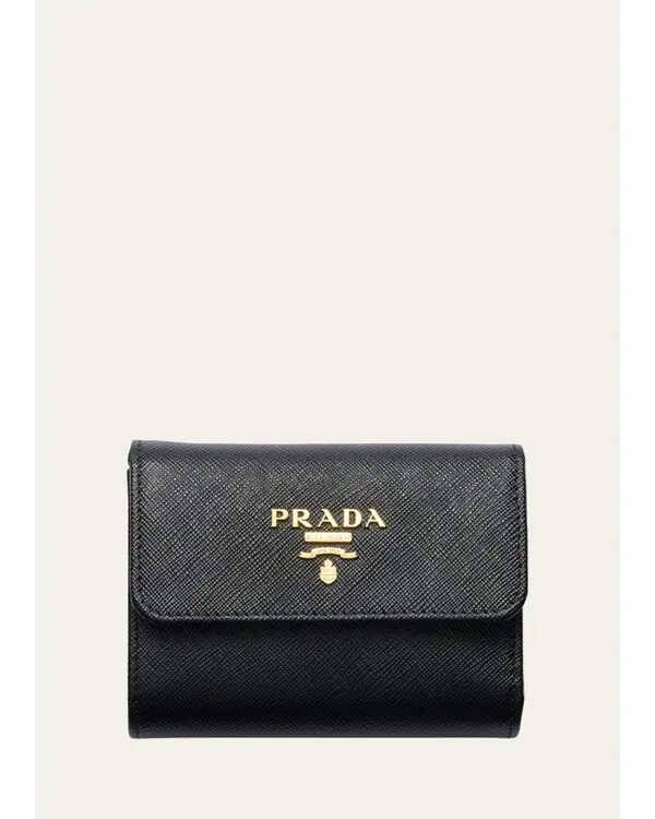 Prada Small Saffiano Leather Trifold Wallet - Nero
