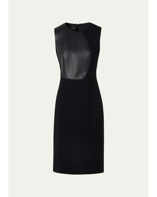Akris Wool And Orbit Leather Sleeveless Sheath Dress