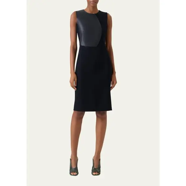 Akris Wool And Orbit Leather Sleeveless Sheath Dress