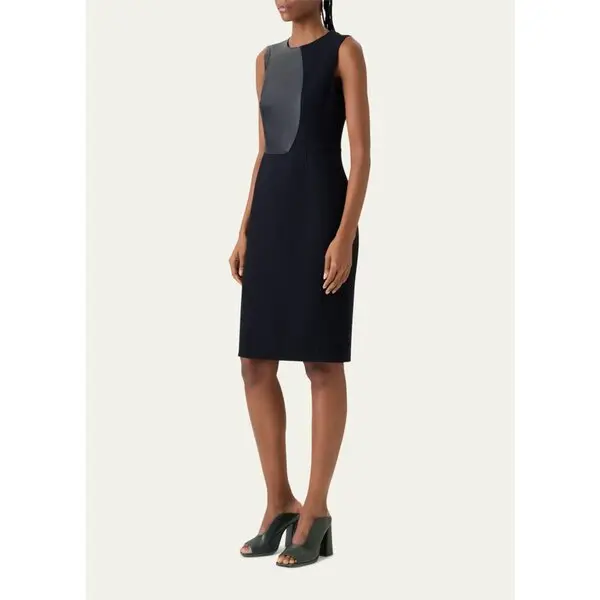 Akris Wool And Orbit Leather Sleeveless Sheath Dress